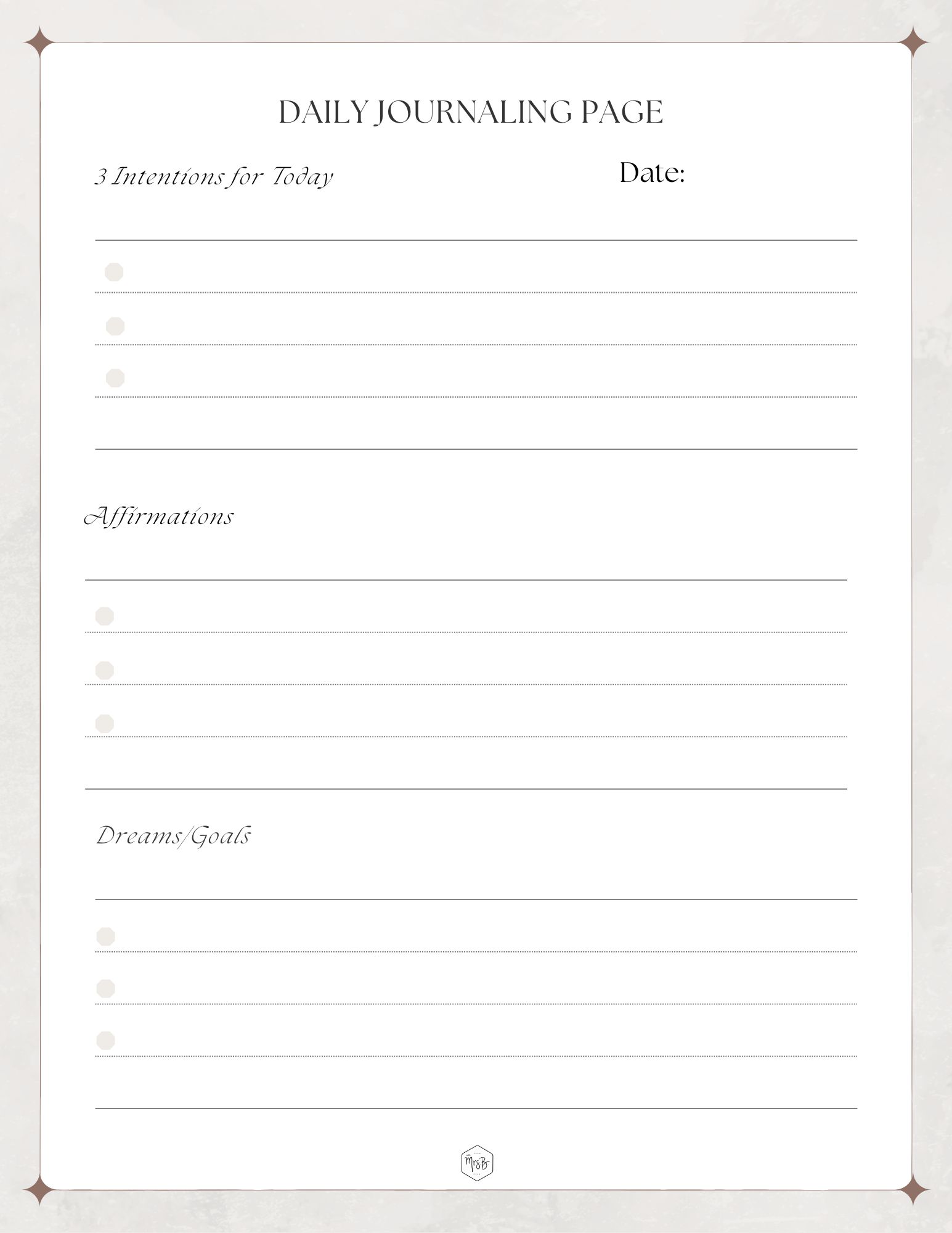 Simple Daily Journaling Page (free download) | With Mrs. B.